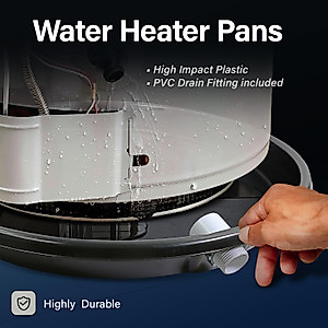 Everflow PWHP28 Plastic Water Heater Drain Pan with 1 in. - 1-1/2 in. PVC Fitting, 28 in. Diameter Black