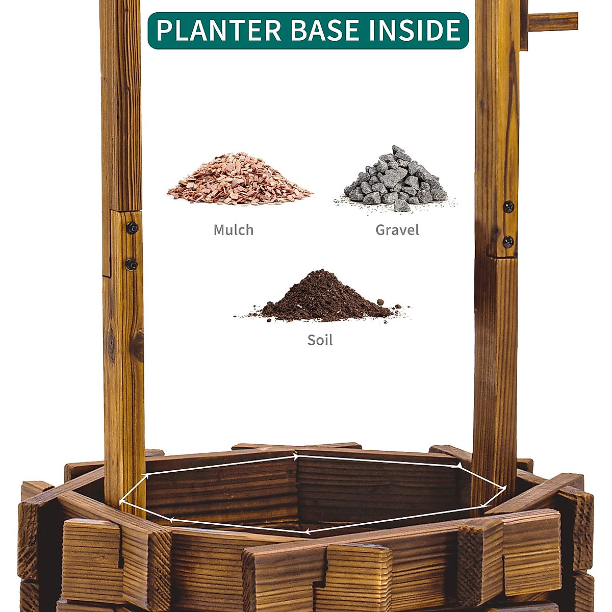 UDPATIO Wishing Well for Outdoors Planter for Plants Flowers Large Wooden Planter with Hanging Bucket, Rustic Solid Fir Wood of Decor for Garden Yard Patio Lawn Backyard Home Decor with Gloves
