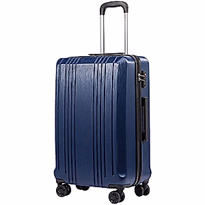 Coolife Luggage Expandable(only 28") Suitcase PC+ABS with TSA Lock Spinner 20in 24in 28in (navy, S(20in_carry on))