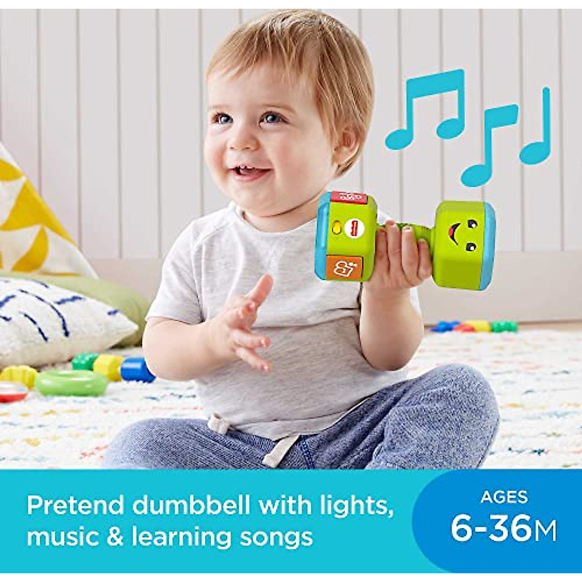 Fisher-Price Laugh & Learn Baby To Toddler Toy Countin’ Reps Dumbbell Rattle With Lights & Music For Ages 6+ Months