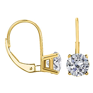 AoneJewelry 1.00 Carat Round White Lab Grown Diamond Leverback Earrings | 14K Yellow Gold | Brilliant Cut