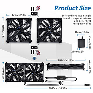 SCCCF Dual 140mm USB Speed Control Fan, 5V Portable Cooling Fan for Flat-Screen TV Receiver Router DVR Playstation Xbox Computer Cabinet Cooler