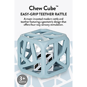 Malarkey Kids Silicone Teething Toys Chew Cube Baby Toy Activity Cube for New Born Babies Toys Rattle Teether Four Way Sensory Stimulation (Easy Grip, BPA Free Non Toxic, Steel Blue, Pack of 1)