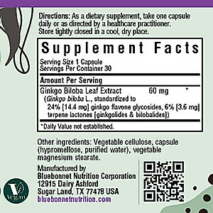 BlueBonnet Ginkgo Biloba Leaf Extract Supplement, 60 Count