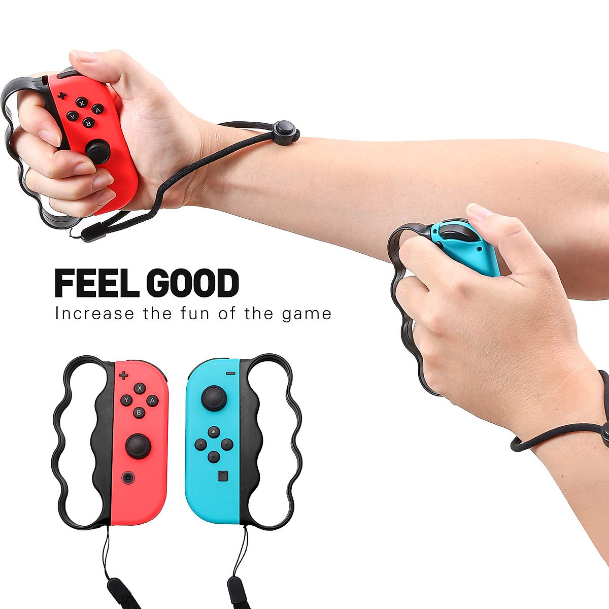Grips for Fitness Boxing Switch, Controller Accessories Compatible with Nintendo Switch Sports and Switch Boxing Game, 2 Packs (Blue and Red)