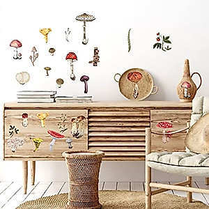 Geyoga 6 Pcs Vintage Mushrooms Rub on Transfers Mushroom Scrapbook Stickers Botanical Furniture Decals for DIY Arts Crafts Scrapbooking Diary Album Journals Nightstand Home Decor, 6 x 12 Inches