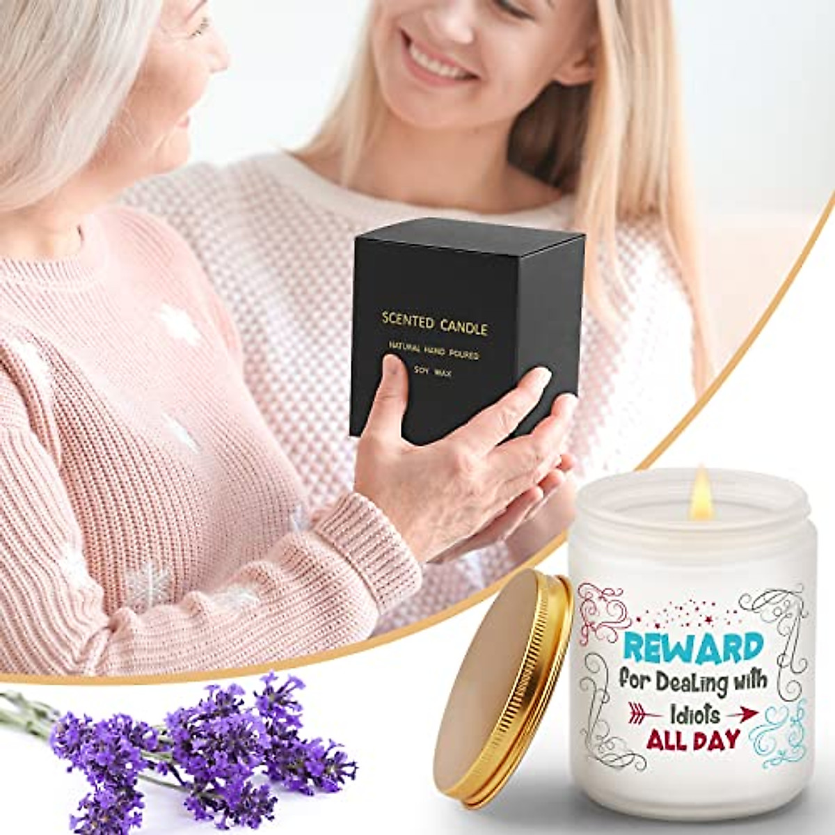 Gag Gifts for Colleagues Coworkers, Lavender Scented Candle Gifts for Roommates, Funny Birthday Gifts, Friendship Gifts for Women Her Mom Friend Sister BFF, Reward for Dealing with Idiots All Day