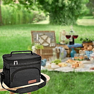 ExtraCharm Insulated Lunch Bag for Women/Men - Reusable Lunch Box for Office Picnic Hiking Beach - Leakproof 12-Can Coke Cooler Tote Bag Organizer with Adjustable Shoulder Strap for Adults - Black