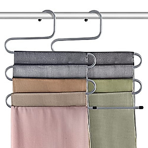 Pants Hanger Multi-Layer S-Style Jeans 6 PACKTrouser Hanger Closet Stainless Steel Rack Space Saver for Tie Scarf Jeans Clothes