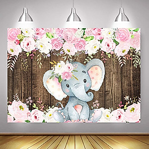 Mocsicka Floral Elephant Baby Shower Backdrop Pink Elephant Baby Shower Party Decoration 7x5ft Vinyl Girl Elephant Baby Shower Photo Background