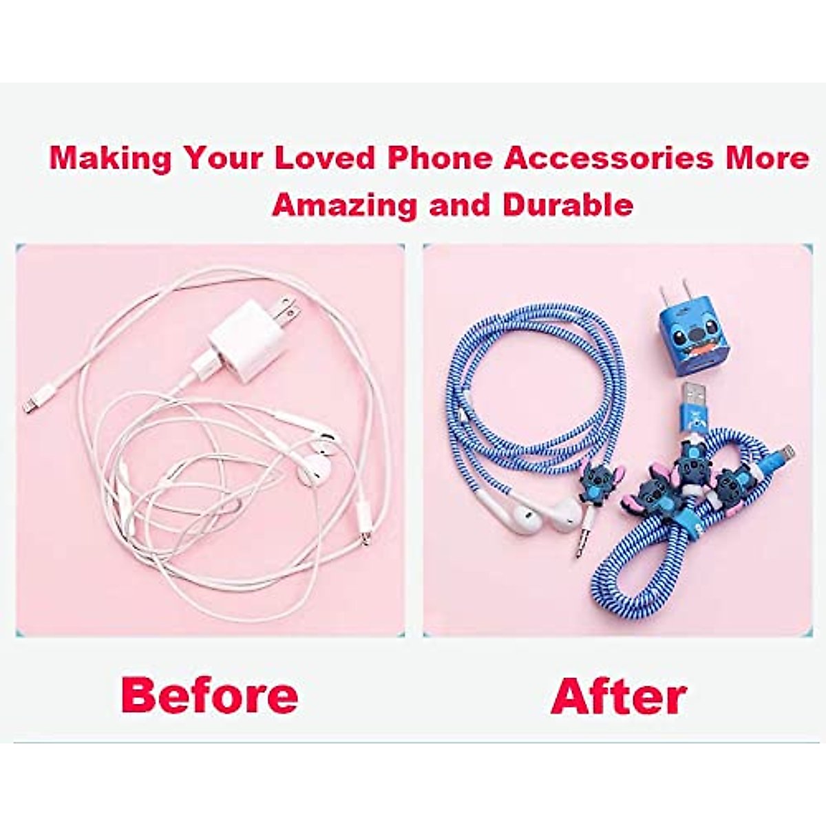 [2022 Advanced Styles]DIY Protector Stitch Set,Data Cable USB Charger Data Line Earphone Wire Saver Protector Compatible for iPhone 11 Pro Max XS XR X 7 8 Plus iPad iPod Series (Stitch)