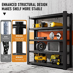 GEBAROW 72" H Garage Shelving Heavy Duty, Industrial Shelving Storage Rack with 5-Tier Metal Shelving Unit, 2500LBS Loads Adjustable Garage Storage Shelves for Warehouse Pantry, 72" H*59" W*22" D