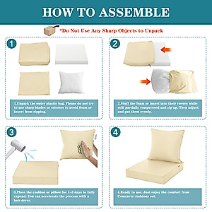 Comcaver Outdoor Cushions for Patio Furniture, Waterproof Fade and Tear Resistant Deep Seat and Backrest Cushion Set for Chair Couch Swing, 22x22 Inch, Beige, 1 Set