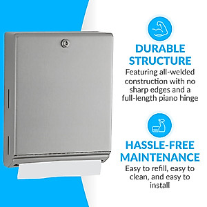 Bobrick B-262 Surface Mounted Paper Towel Dispenser - Stainless Steel Commercial Bathroom Towel Dispenser with Tumbler Lock 400 C-Fold or 525 Multifold Capacity