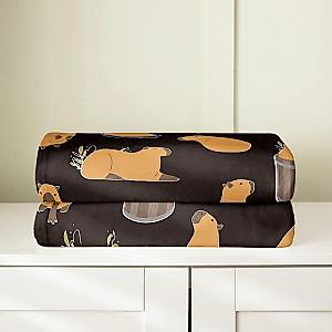 jejeloiu Capybara Flannel Fleece Throw Blanket for Sofa Couch Girls Boys Kids - 40"x50" Animals Lovers All Season Bed Blanket - Cutes Fuzzy Kawaii Black Plush