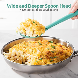 13.3" Solid Cooking Spoon: U-Taste 600ºF Heat Resistant Kitchen Mixing Spoon, Food Grade Nonstick Long and Large Rubber Soup Utensil for Serving, Stirring, Basting, for Pot Cookware (Aqua Sky)