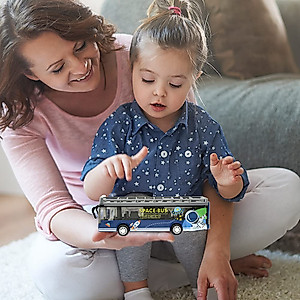 Crelloci Tour Double Decker Bus for Toddlers, Die Cast Alloy Play Vehicles with Sounds and Lights, City Cars Toys with Pull Back Action Openable Doors, for Boys Girls Kids (Navy Blue)