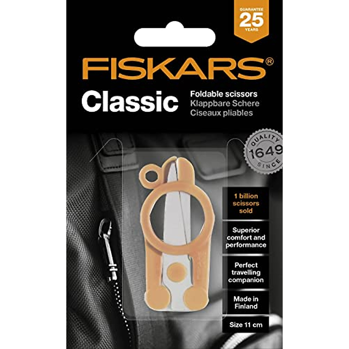 Fiskars 6411501951236 Foldable Scissors, Length: 11 cm, for Right-and Left-Handed Users, Stainless Steel Blade/Plastic Handles, one, Orange