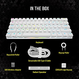 Corsair K70 PRO Mini Wireless RGB 60% Mechanical Gaming Keyboard - Fastest Sub-1ms Wireless, Swappable Cherry MX Brown Keyswitches, Aluminum Frame, PBT Double-Shot Keycaps - NA Layout, QWERTY - White