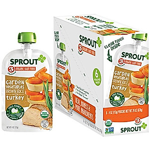 Sprout Organic Baby Food, Stage 3 Pouches, Garden Vegetables with Free-Range Turkey, 4 Oz Purees (Pack of 6)