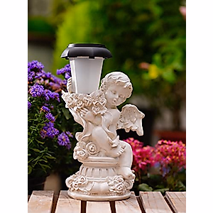 HONGRUIART Angel Statue with Solar Lamp Decoration Angel Solar Light Statues for Garden Memorial Gift Solar Angels Resin Gifts for Mom Baby Angel Statue Garden Decor