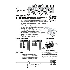 SIRS-E 2-Pack - CPoint XLR RJ45 Adapter CAT-5 Ethernet to DMX512 Cable Converter, Female 3-Pin, XLRJ45-3F