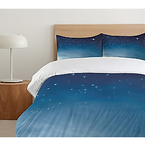 Ambesonne Night Duvet Cover Set, Ombre Inspired Sky Vibrant Stars Universe Astronomy Exploration, Decorative 2 Piece Bedding Set with 1 Pillow Sham, Twin Size, Pale Blue Dark Blue