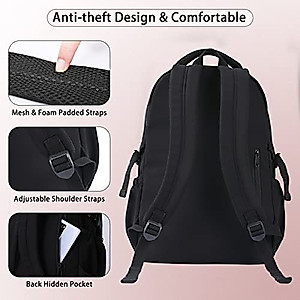 School Backpack Laptop Computer Backpack 15.6 inch Anti-theft Big Daypack Casual Bag Travel Bookbag Aesthetic Cute Backpacks for College Large Backpacks Purse for Boy Girl Teen Women Men Student-Black