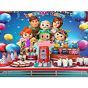 85x60 inches Cocomelon Backdrop Birthday Banner Party Decorations 7x5 ft Coco Melon Cartoon Happy Birthday Supplies Special Day Background For Multi Occasions
