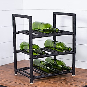 BIRDROCK HOME Wine Rack - Free Standing Stand - Forged Aluminum Metal - Kitchen Countertop - Black - Vertical Shelf Storage Cabinet - Holder (9 Bottle)