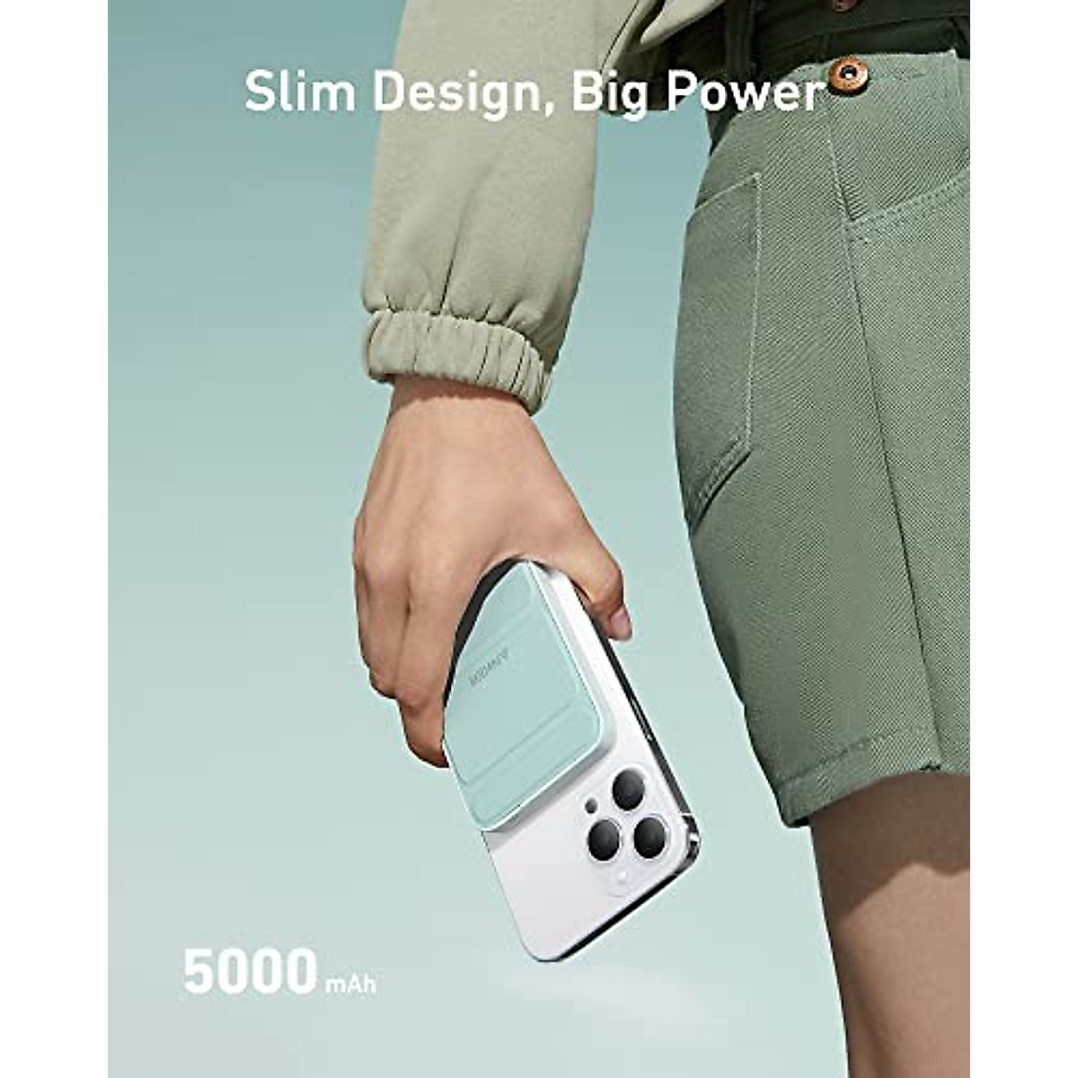 Anker 622 Magnetic Battery (MagGo), 5,000mAh Foldable Magnetic Wireless Portable Charger with Stand and USB-C Port (On The Side), Magsafe-Compatible for iPhone 15/14/13 Series