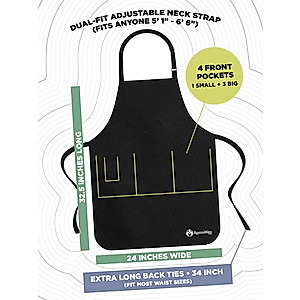 ApronMen, The Grill Ninja BBQ Grilling Funny Aprons For Men With Adjustable Straps One Size Fits All Cooking Aprons With Pockets - Professionally Printed Gifts For Dad