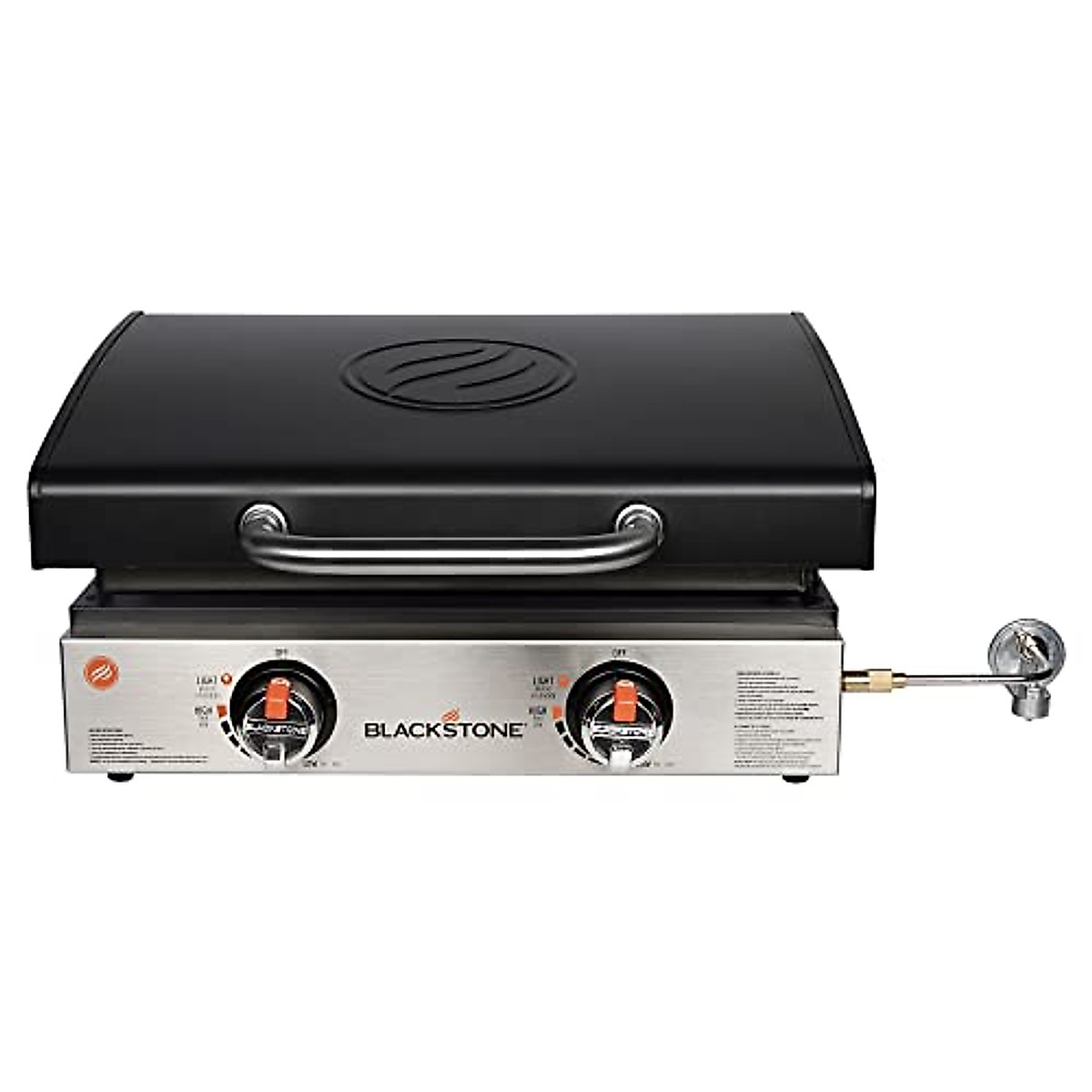 Blackstone 1813 Stainless Steel Propane Gas Hood Portable, 12, 000 BTUs, 22 Inch, Black & Universal Griddle Stand with Adjustable Leg and Side Shelf -(Black)