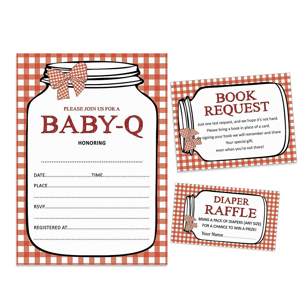Inkdotpot Set of 30 BBQ Baby Shower Invitations-Diaper Raffle Tickets and Baby Shower Book Request Cards Gender Neutral Invites Its A Boy Its A Girl