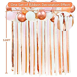 Rose Gold Party Decorations Blush Pink Ribbon Fabric Dusty Pink Fringe Hanging Curtain Streamer Balloon Garland Backdrop for Bridal Shower Wedding Bachelorette Birthday Baby Shower Engagement Party