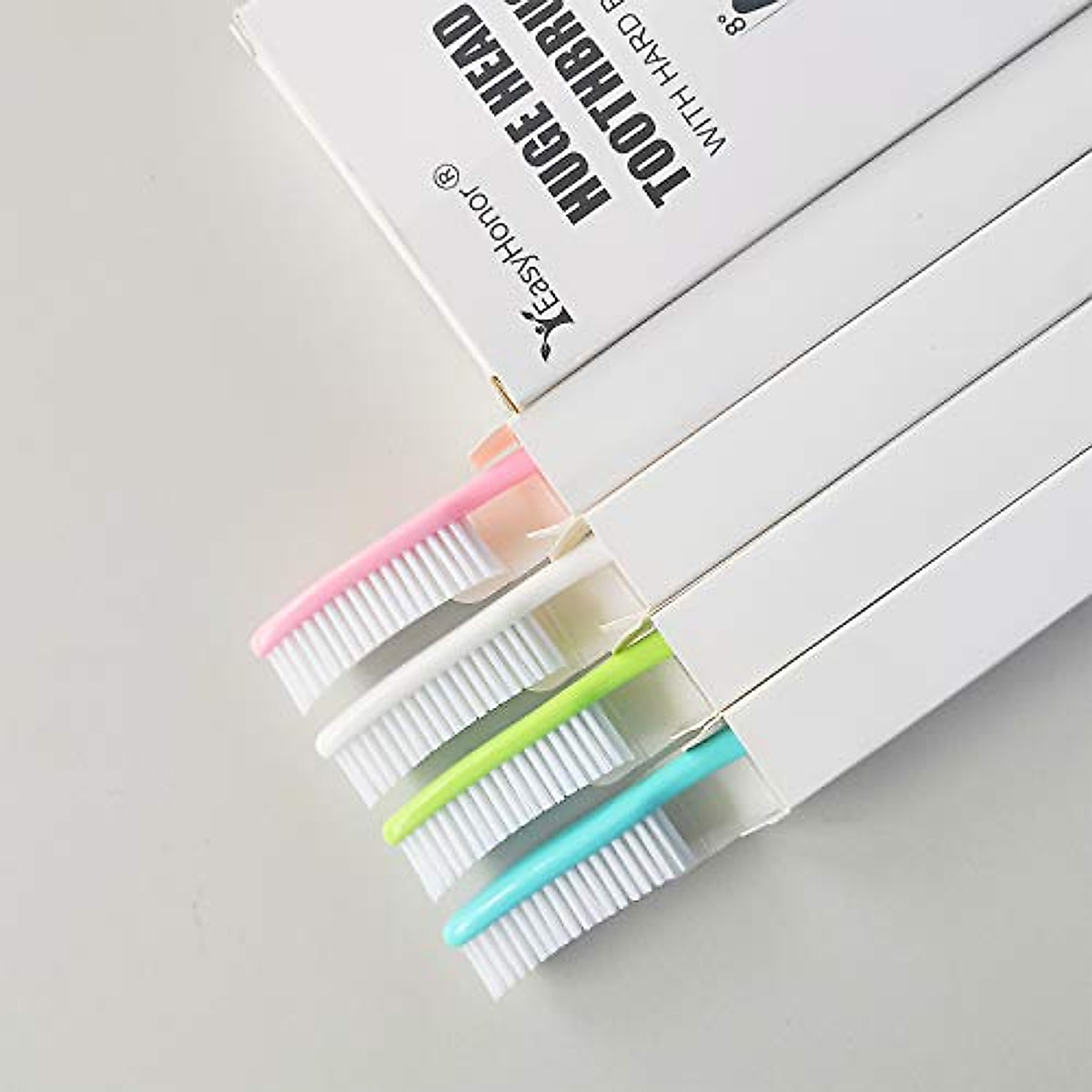 EasyHonor Huge Head Toothbrush, Big Toothbrush, Giant Head Toothbrush, Hard & Firm Toothbrush bristles BPA Free for Proper Dental Care 4 Pack with White Hard Bristles.