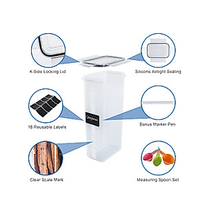 Airtight Food Storage Containers with Lids, Clear Pantry Canister Set for Kitchen Organization, Stackable Organizers for Flour, Sugar, Cereal, Rice, BPA Free Plastic 14-Pack with Different Sizes Dark Gray