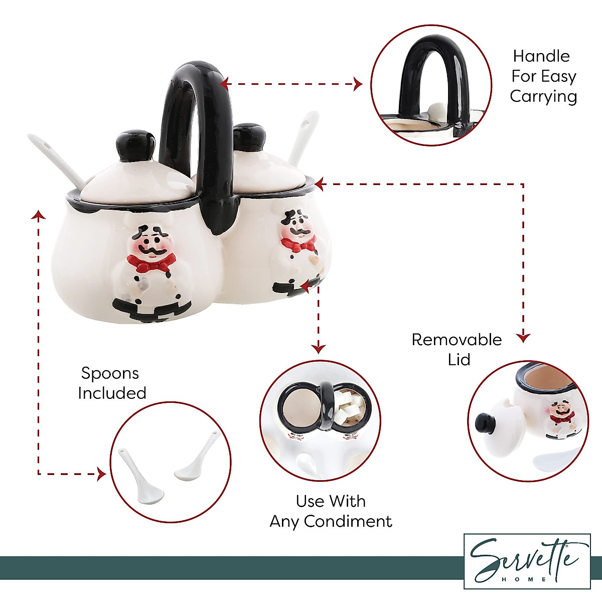 Servette Home Chef Condiment Holder with Lids and Spoons