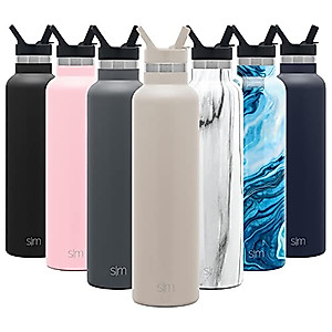 Simple Modern Water Bottle with Narrow Mouth Straw Lid Metal Thermos Vacuum Insulated Stainless Steel l Reusable Leak Proof BPA-Free Flask | Ascent Collection | 24oz, Almond Birch