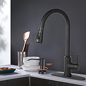 Kitchen Faucets with Pull Down Sprayer High Arc Sink Faucets with Soap Dispenser(Matte Black)