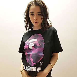 Unisex The Bathing Ape Head Short Sleeve Neck T-shirt Ape Head Cartoon Print Loose T-shirt (1,Medium,Medium)