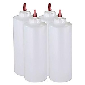 Pinnacle Mercantile Plastic Condiment Squeeze Bottles with Red Tip Cap 32-ounce Set of 4