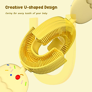 Kids U-Shaped Toothbrush，Soft Silicone Toothbrush Head, Manual Training Tooth Brush, 360° Oral Teeth Cleaning Design for Toddlers and Children Age 6-12,Yellow