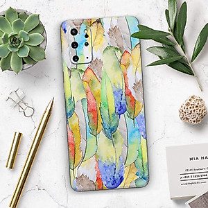 DesignSkinz Vivid Watercolor Feather Overlay Protective Vinyl Decal Wrap Skin Cover Compatible with The Samsung Galaxy S20 (Screen Trim & Back Glass Skin)