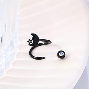 Melighting Twist Helix Earrings 16G Black Moon Cartilage Earring Clear CZ Surgical Steel 316L Star Tragus Piercing Jewelry Labret Piercing Helix Piercing Women