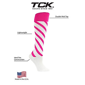 TCK Candy Stripes Knee High softball Socks (White/Hot Pink/Hot Pink, Small)