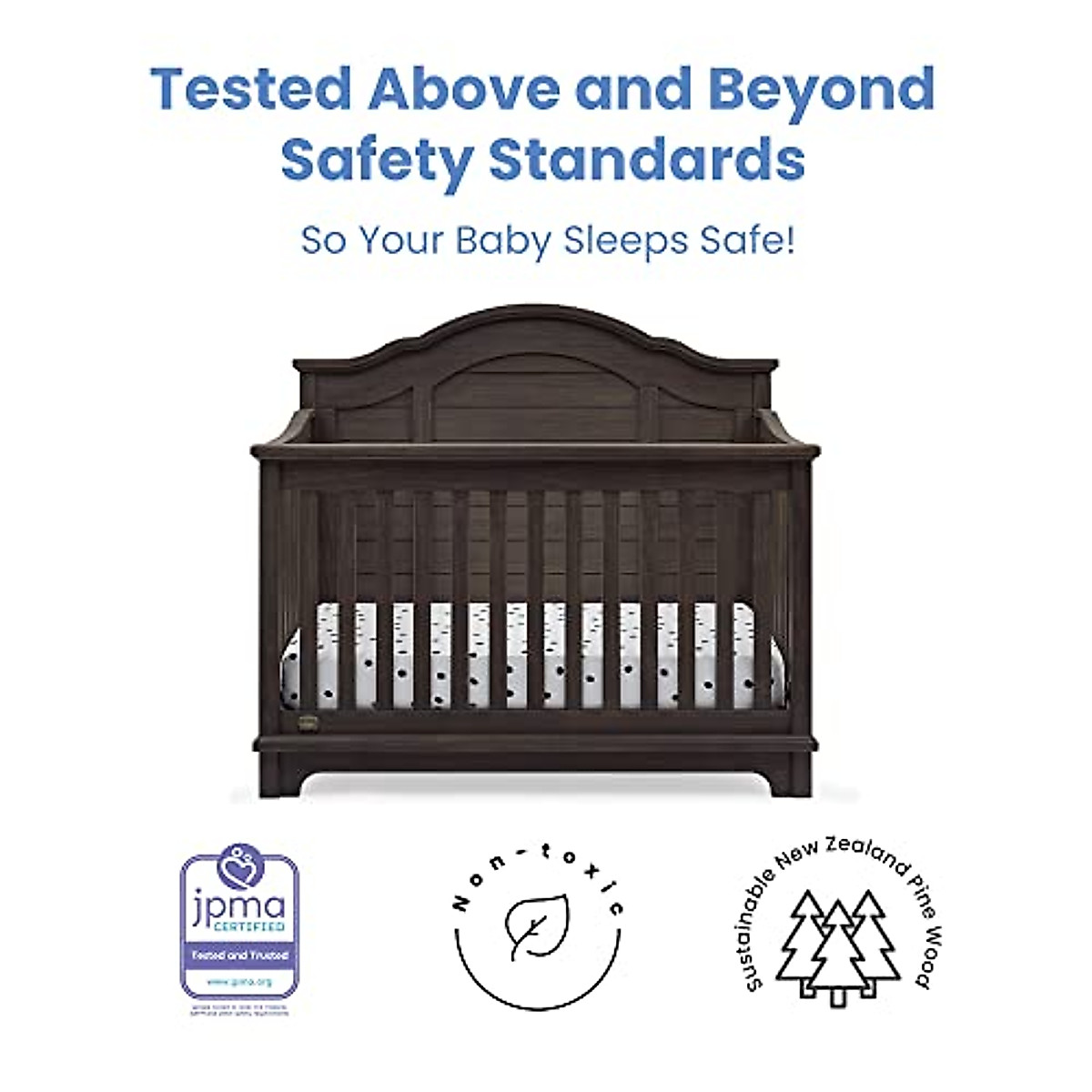 Simmons Kids Asher Crib and Dresser Nursery Furniture – 6-in-1 Convertible Crib with Toddler Rail | Fully Assembled 6 Drawer Dresser with Changing Top | Greenguard Gold Certified | Rustic Grey