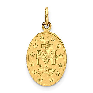 Diamond2Deal 14k Yellow Gold Satin Small Oval Miraculous Medal Fine Jewelry for Women (L- 19.5 mm W- 10.5 mm)