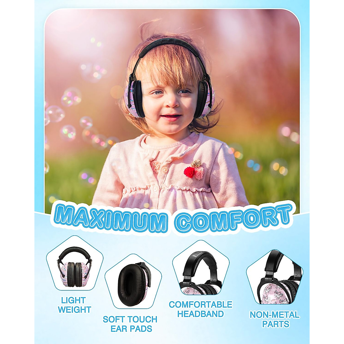 ZOHAN Kids Ear Protection 2 Pack, Hearing Protection Safety Ear Muffs for Children Have Sensory Issues, Adjustable Noise Reduction Earmuffs for Concerts, Fireworks, Air Shows(Rap&Unicorn)