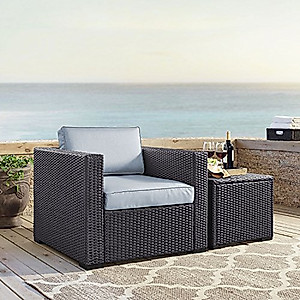 Crosley Furniture KO70130BR-MI Biscayne Outdoor Wicker Arm Chair, Brown with Mist Cushions